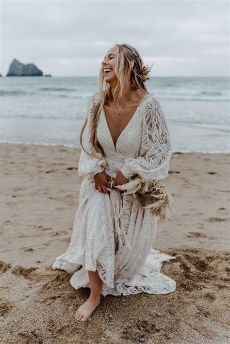 Boho Wedding Dress Beach Elopement Wedding In Cornwall The Boho