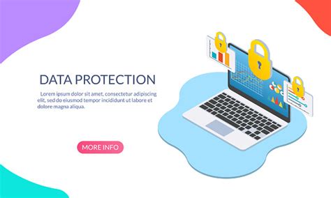 랩톱 컴퓨터및자물쇠가 있는 데이터 보호 개념 보안 및 인터넷 개인 정보 보호 아이소메트릭 디자인 템플릿 벡터 그림입니다 방화벽에 대한 스톡 벡터 아트 및 기타 이미지