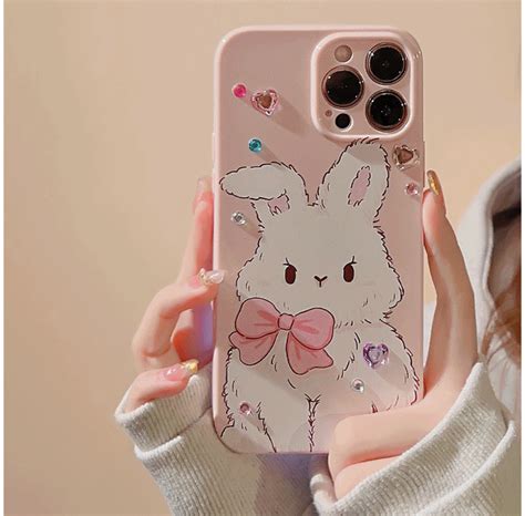 폰꾸💟 파츠부착 핑크토끼 큐빅 Tpu젤리케이스 아이폰11 12 13 14 15 프로 플러스 프로맥스 에이블리
