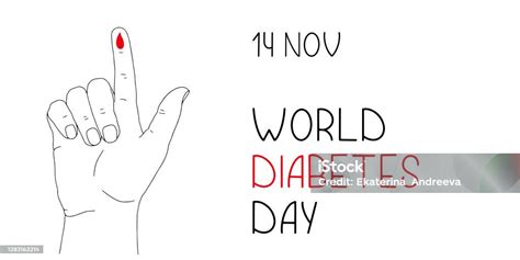 세계 당뇨병의 날을 위한 배너 또는 포스터 집게 손가락과 혈당을 들어 올리는 인간의 손은 설탕 수준의 측정의 상징으로 혈액을 들어 올렸습니다 의료 인식 캠페인에 대한 의료