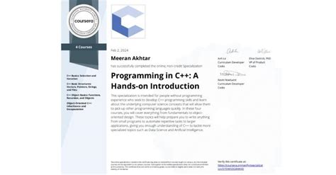 Meeran Akhtar On Linkedin Completion Certificate For Programming In C A Hands On Introduction