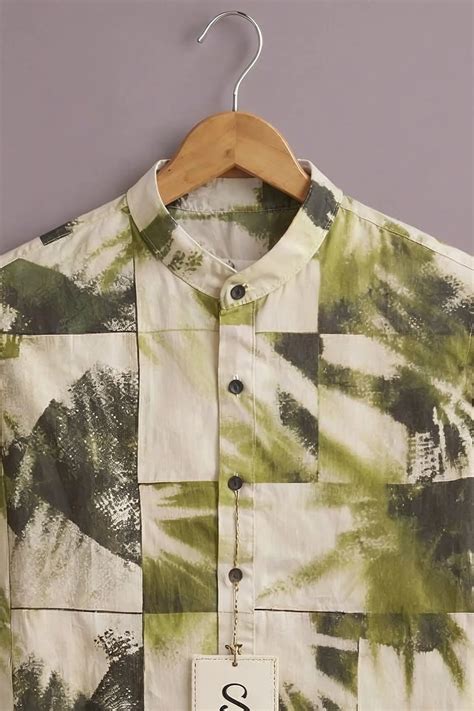 Mens Olive Canvas Patch Shirt Stiffan