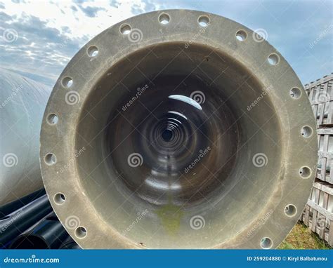 Large Diameter Plastic Polypropylene Pipe With Flange In Open Air Storage Warehouse For Storage