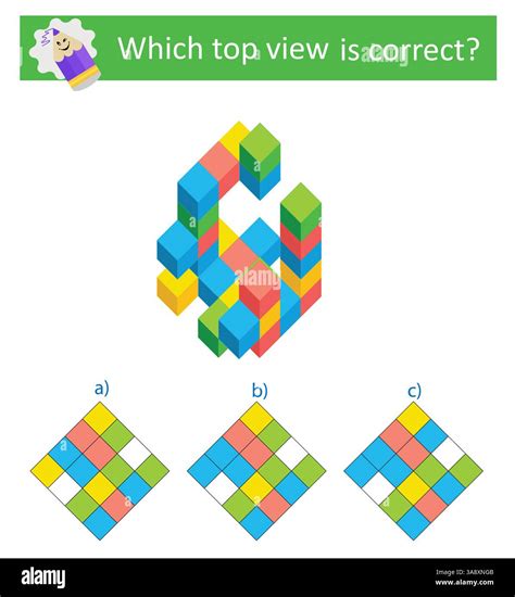 Puzzle Game Which Top View Is Correct Iq Training Test Visual Intellect Vector Illustration