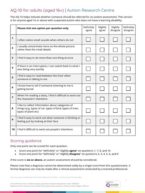 Aq 10foradults Pdf Autism Spectrum Psychology