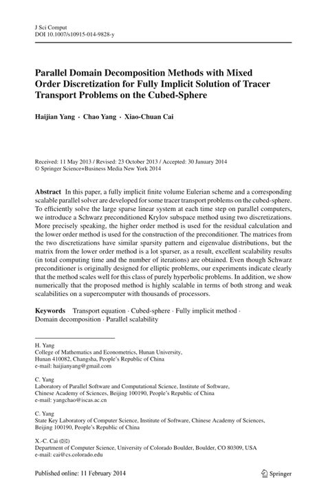 Pdf Parallel Domain Decomposition Methods With Mixed Order