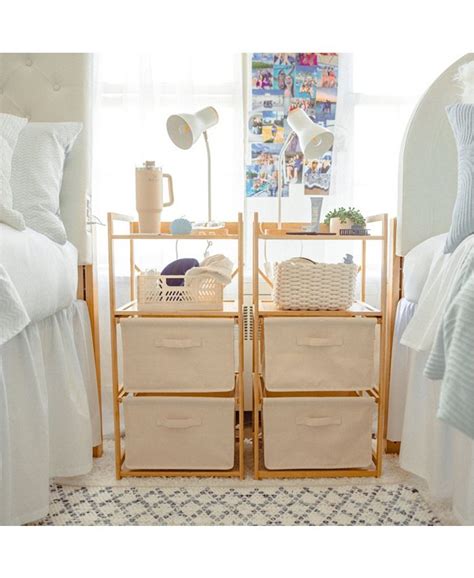 Dormify Charging 2 Drawer Bamboo And Canvas Storage Unit 2 Usb Ports Fabric Storage Drawers