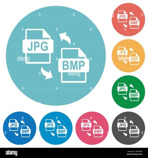  Bmp File Conversion Flat White Icons On Round Color Backgrounds Stock Vector Image And Art Alamy