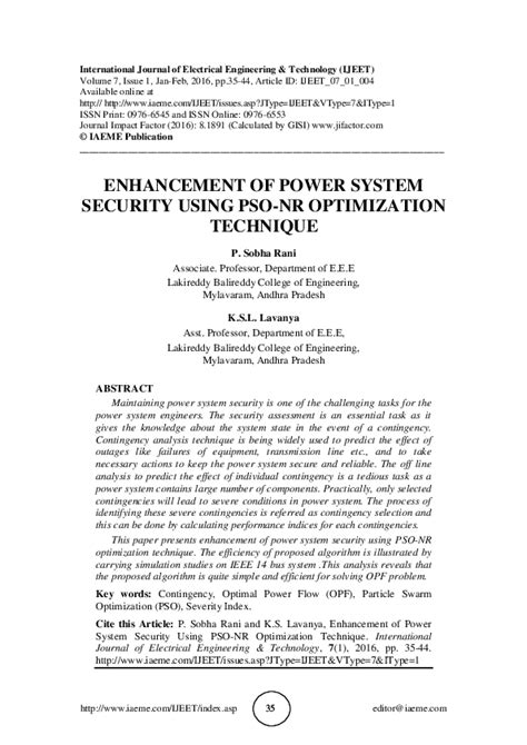 Pdf Enhancement Of Power System Security Using Pso Nr Optimization Technique