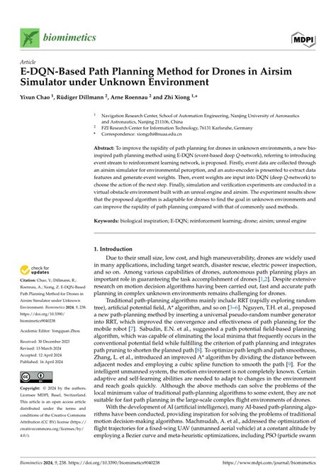 Pdf E Dqn Based Path Planning Method For Drones In Airsim Simulator