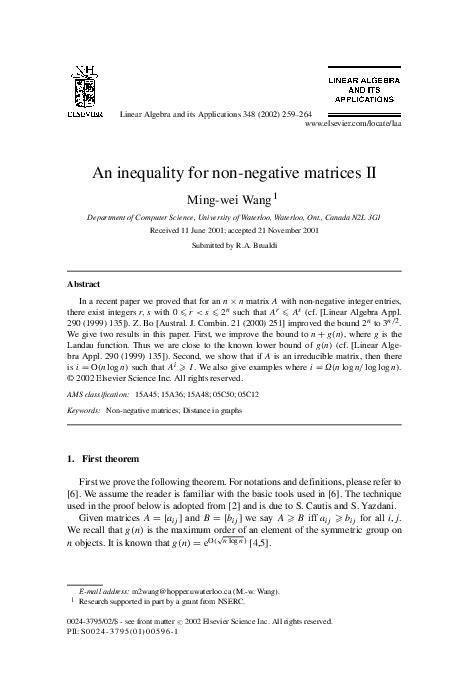 Pdf An Inequality For Non Negative Matrices Ii