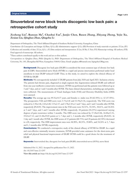 Pdf Sinuvertebral Nerve Block Treats Discogenic Low Back Pain A
