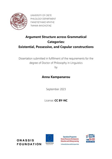 Pdf Argument Structure Across Grammatical Categories Existential Possessive And Copular