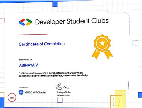 devtown backenddevelopment certificateofcompletion abinaya venkadesan
