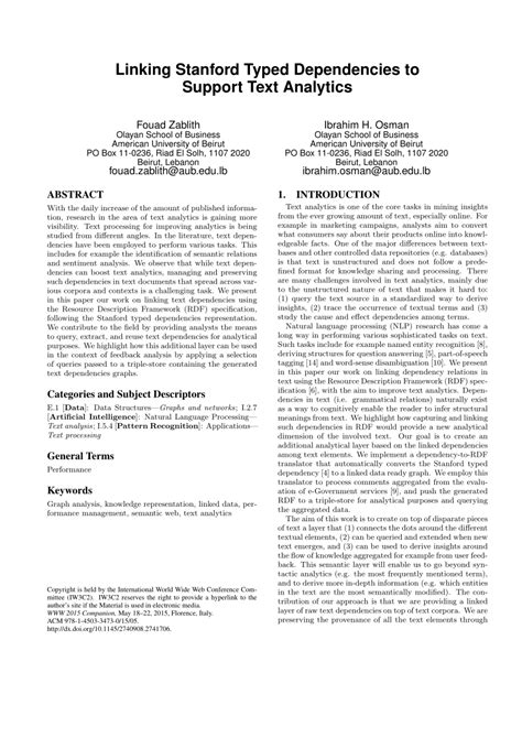 Pdf Linking Stanford Typed Dependencies To Support Text Analytics
