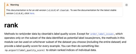 Stable Version Of Docs Warns That It Is Out Of Date Issue Cleanlab Cleanlab GitHub