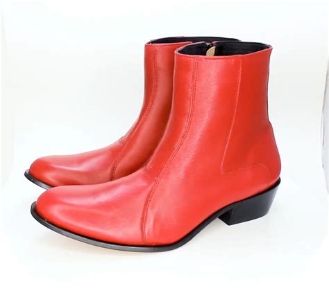Libertyzeno Men Boot Leather Cuban Heel Retro Side Zipper High Ankle