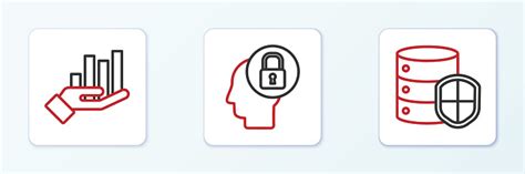 Set Line Server With Shield Pie Chart Infographic And Human Head Lock Icon Vector Stock