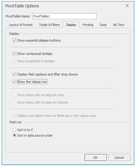 Pivottable Options Dialog Winforms Controls Devexpress Documentation