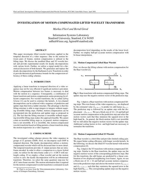 Pdf Investigation Of Motion Compensated Lifted Wavelet Transforms