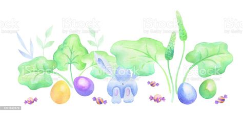 봄 꽃귀여운 부활절 토끼입니다 흰색 배경에 격리 된 수채화 손으로 그린 그림입니다 부활절 토끼에 대한 스톡 벡터 아트 및 기타 이미지 부활절 토끼 수채화 귀여운