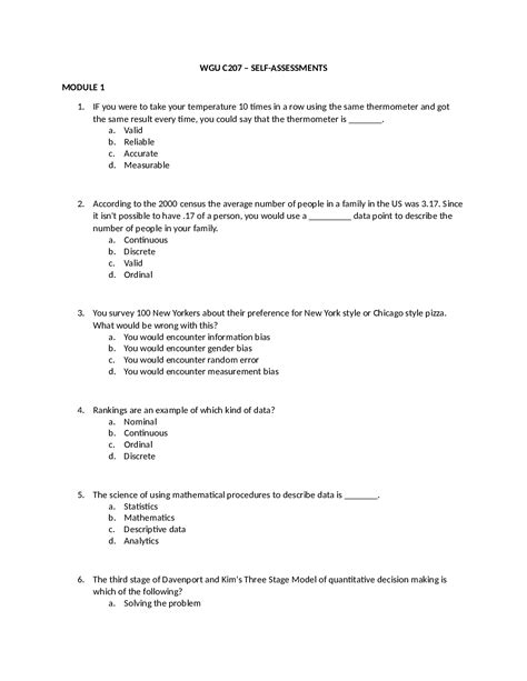 WGU C Self Assessment Q A Complete Solution Scholarfriends