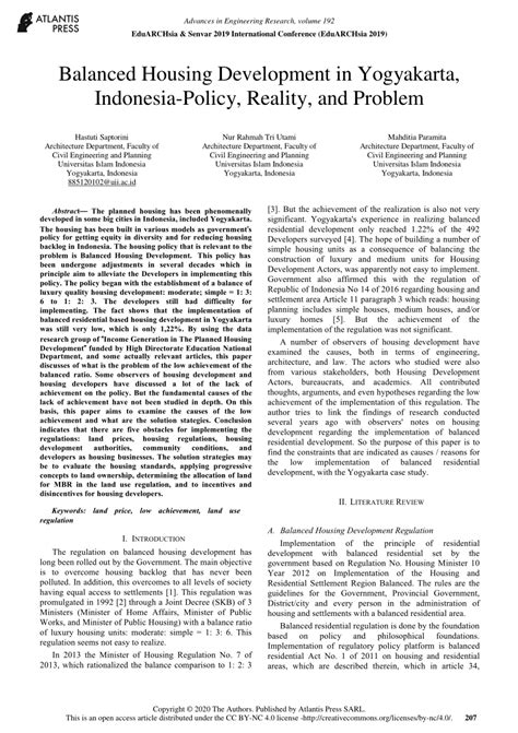 Pdf Balanced Housing Development In Yogyakarta Indonesia Policy