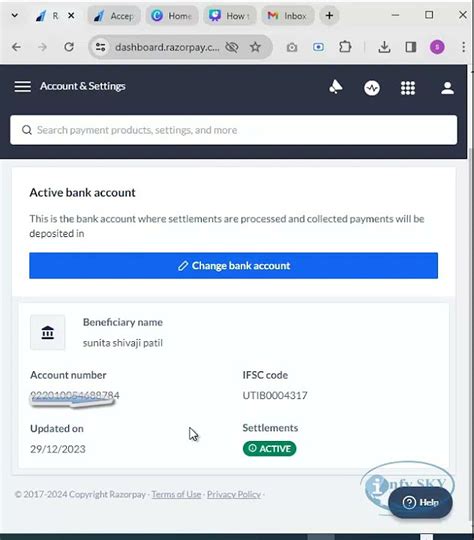 Update In Razorpay The Personal Details And Bank Details Infysky