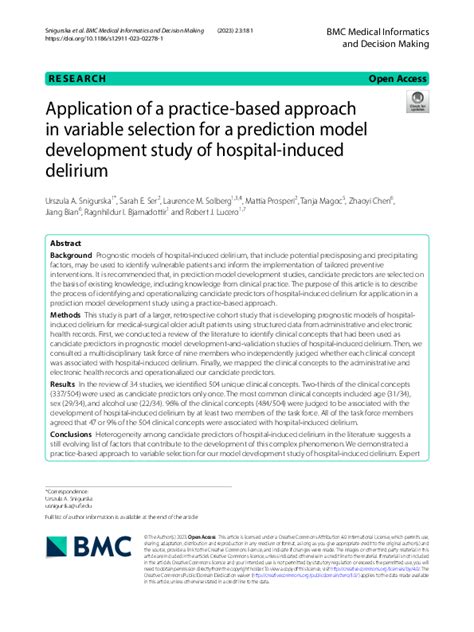 Pdf Application Of A Practice Based Approach In Variable Selection For A Prediction Model