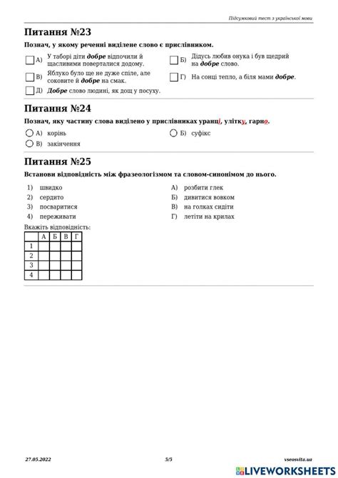 2848731 підсуковий тест з української мови 4 клас