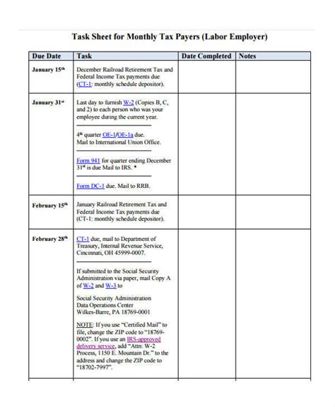 FREE 10 Task Sheet Templates In MS Word PDF