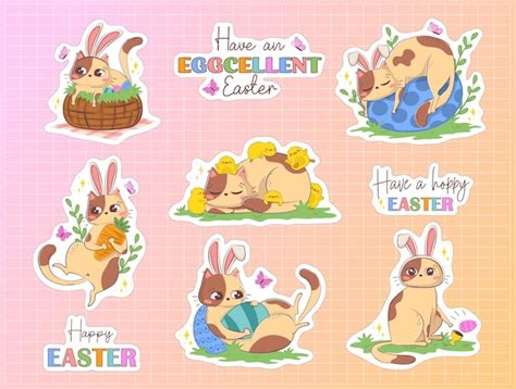 Premium Vector Set Of Printable Stickers With A Cute Cartoon Cat In A