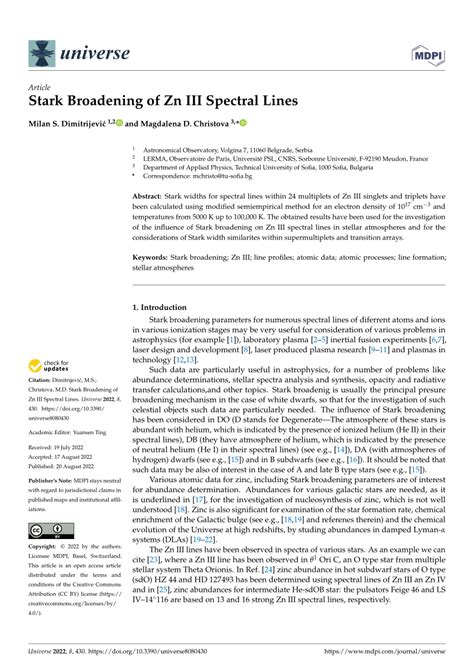 Pdf Stark Broadening Of Zn Iii Spectral Lines