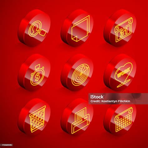 검색 사람들을위한 라인 돋보기 포스트 노트 스티커 캘린더 시간은 돈 타겟 스포츠 텍스트 작업이있는 하트 휴지통 및 프린터 아이콘 벡터 3차원 형태에 대한 스톡 벡터 아트 및