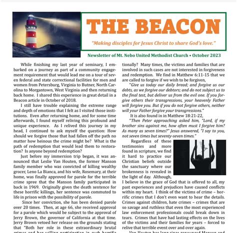 Beacon Issue For October 2023 Mt Nebo Umc Of Boonsboro Maryland