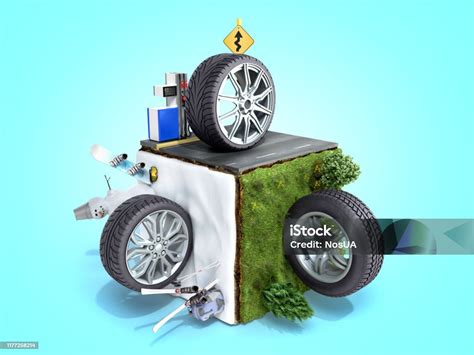 파란색 그라데이션에 도로 아스팔트 눈과 오프로드 3d 렌더링의 세 가지 유형의 개념 개념에 대한 스톡 사진 및 기타 이미지 개념 계절 눈 냉동상태의 물 Istock