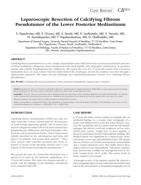 Pdf Laparoscopic Resection Of Calcifying Fibrous Pseudotumor Of The Lower Posterior Mediastinum