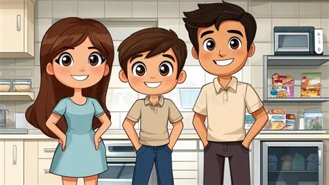 Animated Siblings Cooking Together In A Bright Kitchen During A Lively