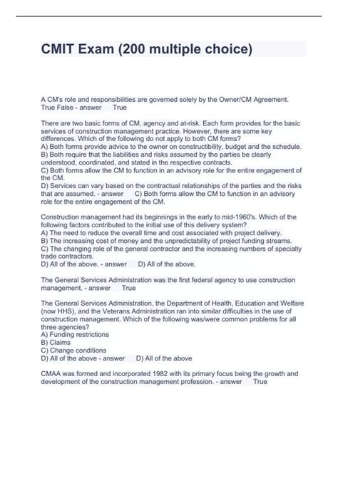 CMIT Exam Multiple Choice Questions And Answers Fully Solved CCCM Stuvia US