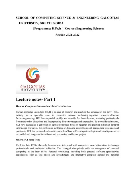 Hci Notes In This Lecture Human Computer Interaction And Its Brief