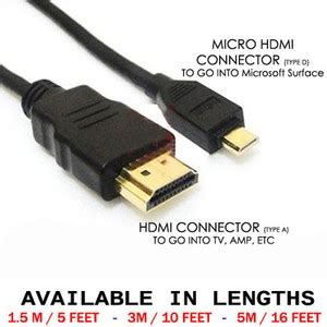 Premium Micro Hdmi To Hdmi Cable To Connect Microsoft Surface Rt To Tv Lcd Hdtv Ebay