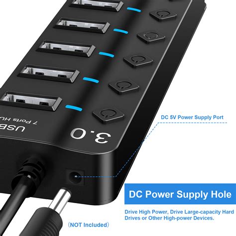 Owntech 7 Port Multi Extension Expander Usb Hub Splitter 3 0 Powered For Laptop Computer With