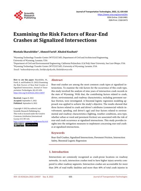 pdf examining the risk factors of rear end crashes at signalized