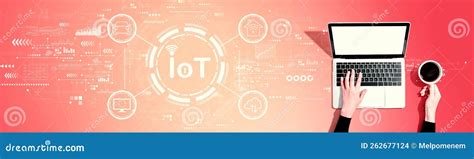 IoT Theme With Person Using A Laptop Stock Photo Image Of Safety Icons