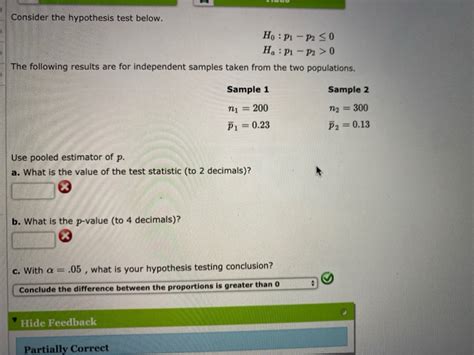 solved consider the hypothesis test below ho pi p2 0 ha