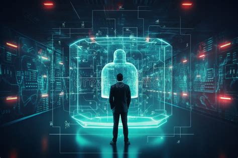 concept of cyber security awareness vs hacker and ai stock illustration