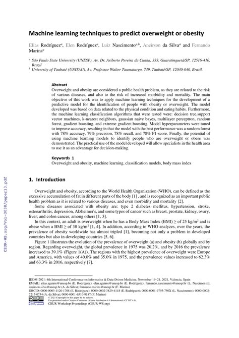 Pdf Machine Learning Techniques To Predict Overweight Or Obesity