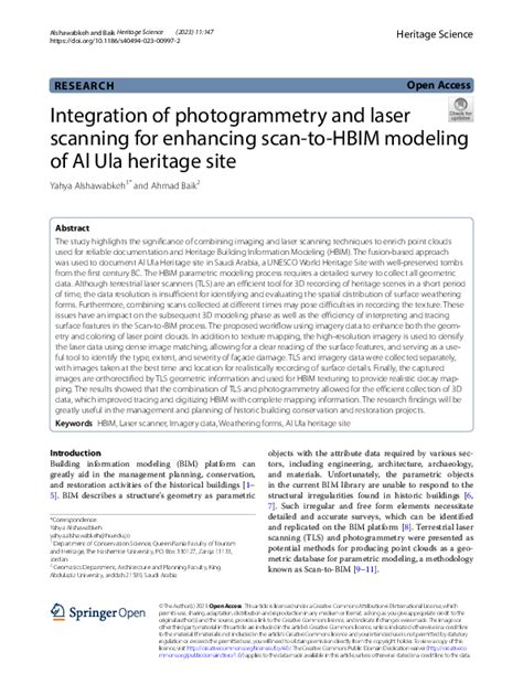 Pdf Integration Of Photogrammetry And Laser Scanning For Enhancing Scan To Hbim Modeling Of Al