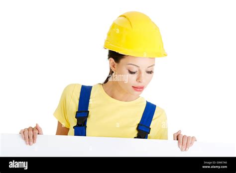Female Construction Worker With Blank Board Stock Photo Alamy