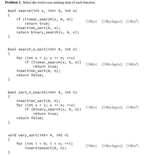 Solved Problem 1 Select The Worst Case Running Time Of Each